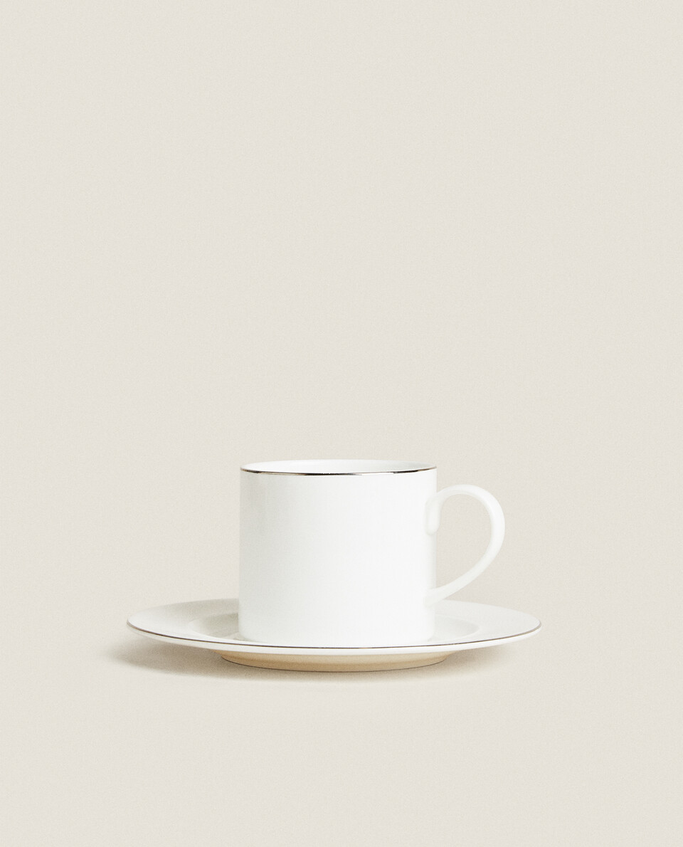 RIMMED BONE CHINA TEACUP AND SAUCER - null | Zara Home United Kingdom