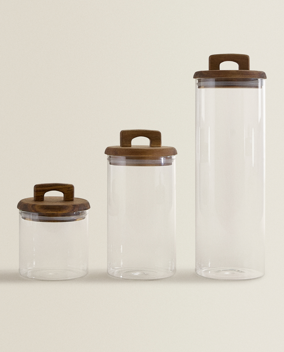 BOROSILICATE GLASS AND WOOD STORAGE JAR | Zara Home United Kingdom BOROSILICATE GLASS AND WOOD STORAGE JAR | Zara Home United Kingdom