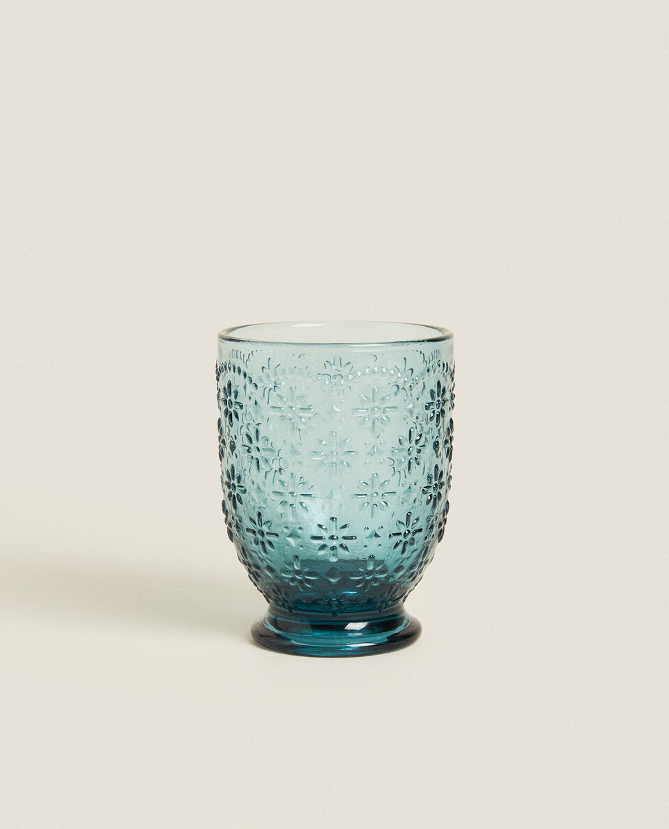 Raised Floral Design Glass Tumbler Zara Home Uae Abu Dhabial Ain