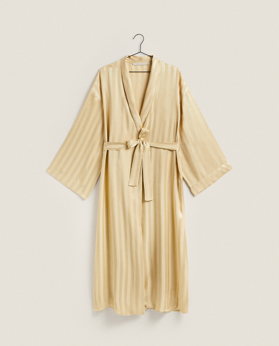 Satin Effect Striped Dressing Gown Zara Home Uae Dubaisharjah