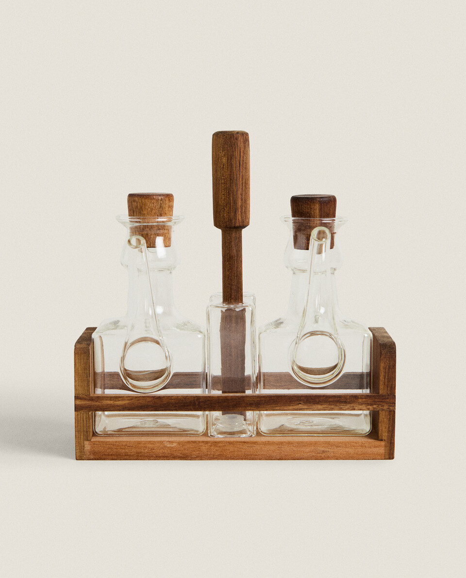 BOROSILICATE GLASS AND WOOD CRUET SET | Zara Home United States of America