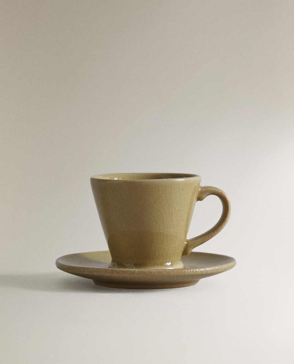 CHÁVENA E PRATO EXPRESSO GRÉS EFEITO BRILHANTE | Zara Home Portugal