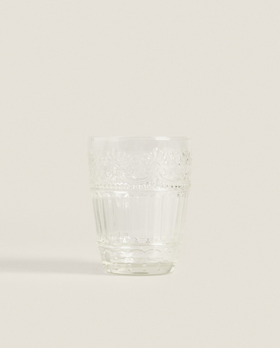 Raised Floral Design Glass Tumbler Zara Home United Kingdom