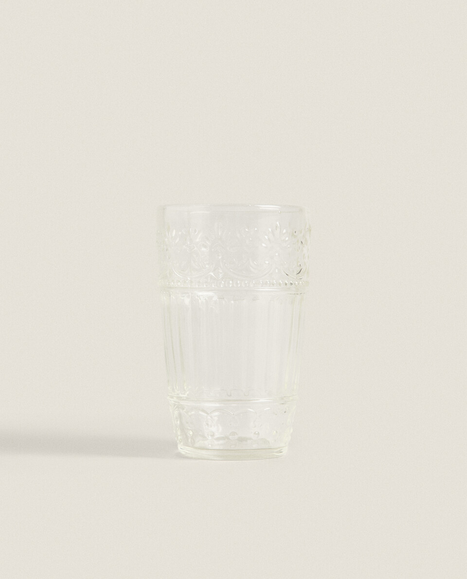 Glass Soft Drink Tumbler With Raised Floral Design Zara Home Uae