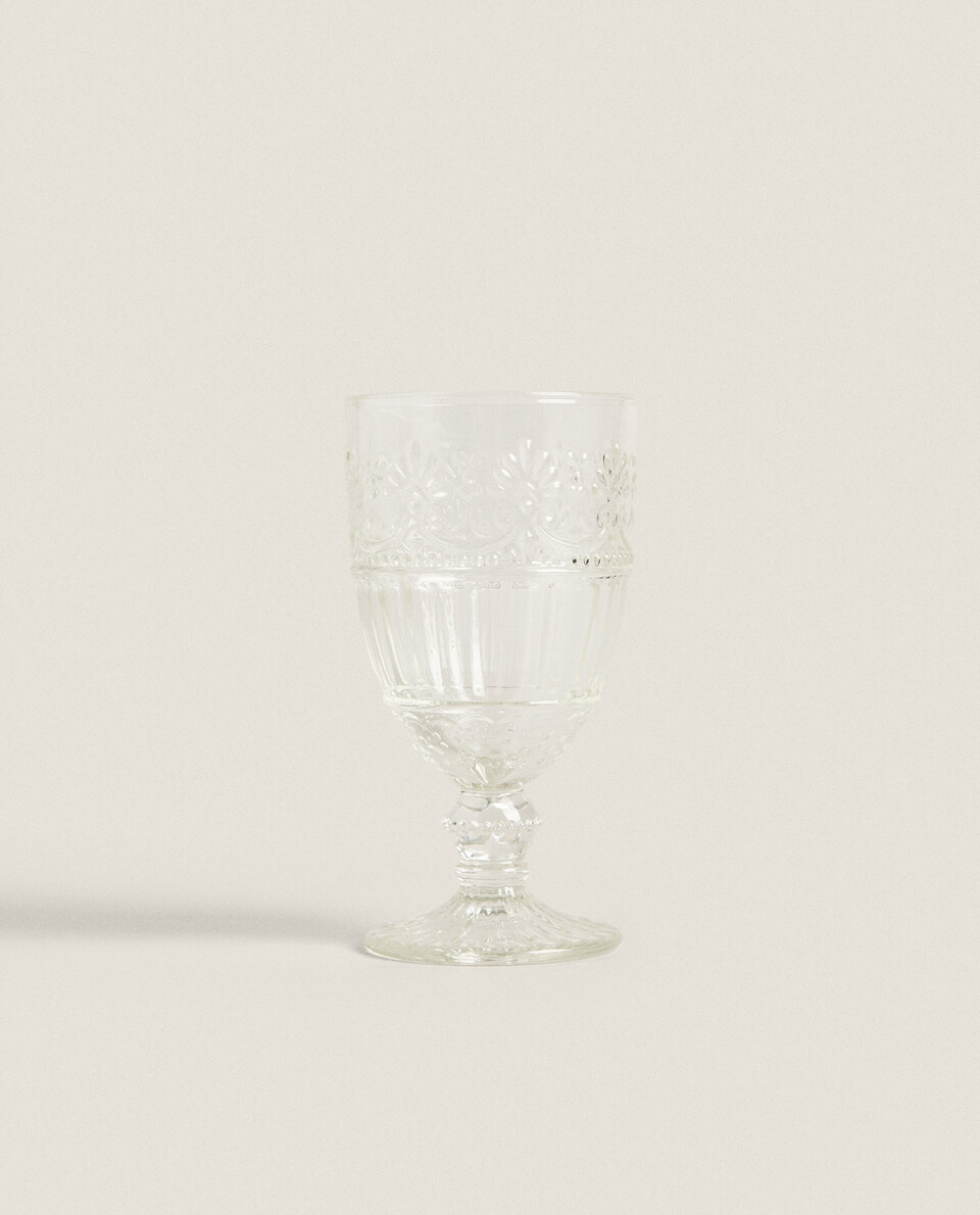 Raised Floral Design Wine Glass Zara Home Uae Abu Dhabial Ainras