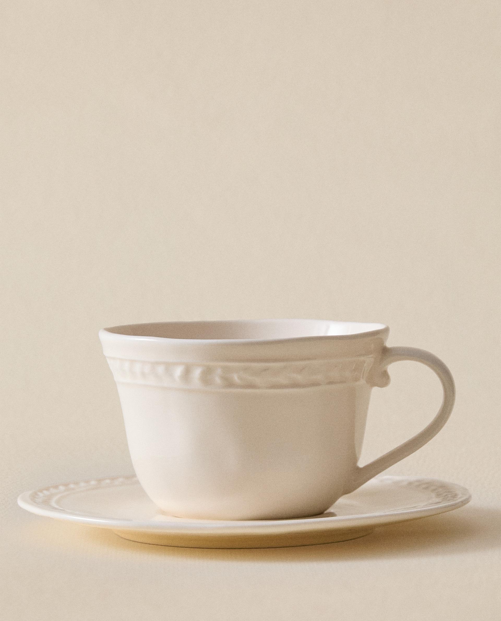 RAISED STONEWARE TEACUP AND SAUCER | Zara Home Morocco