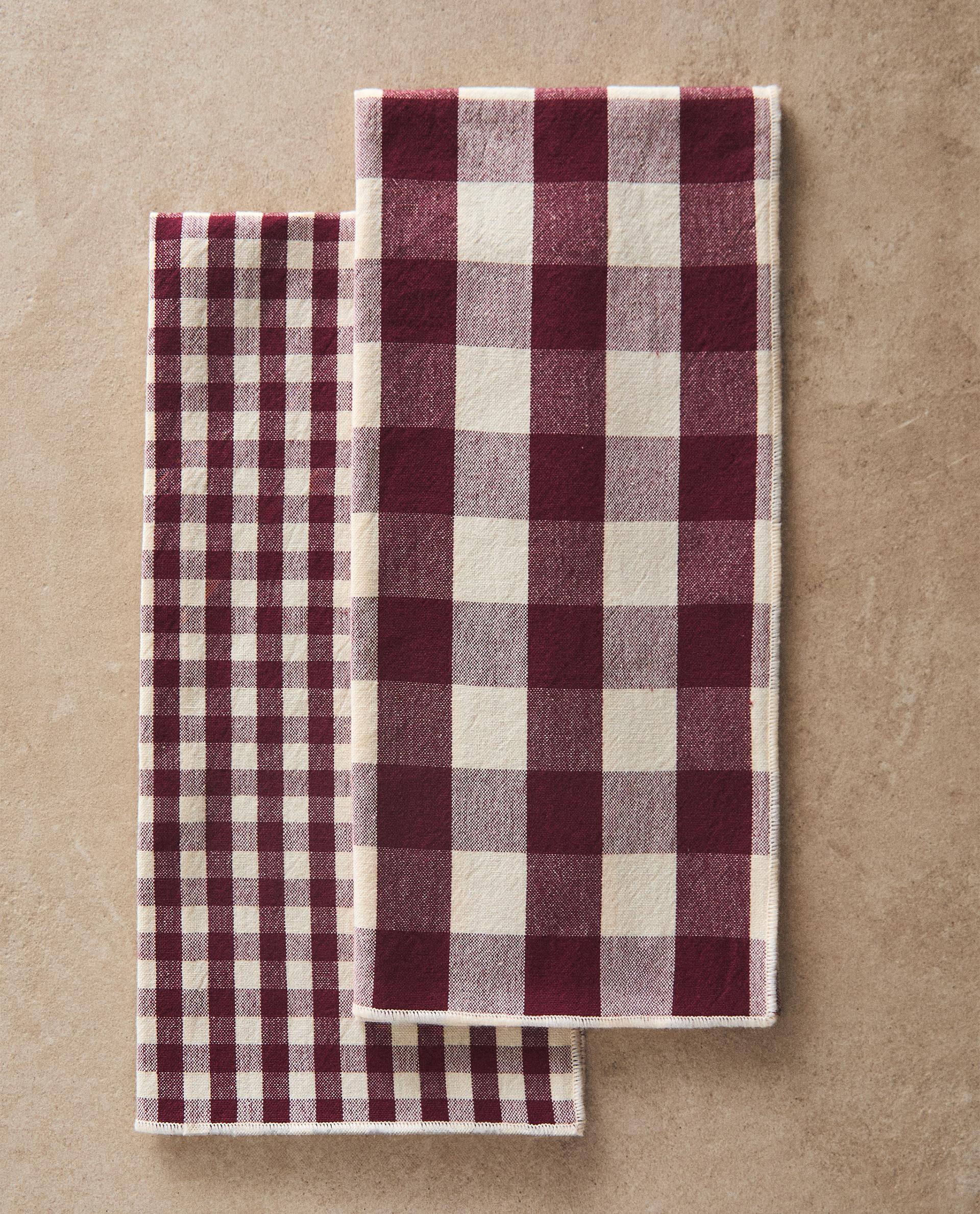 PACK OF LARGE CHECK COTTON TEA TOWELS (PACK OF 2) | Zara Home Shqipëria ...