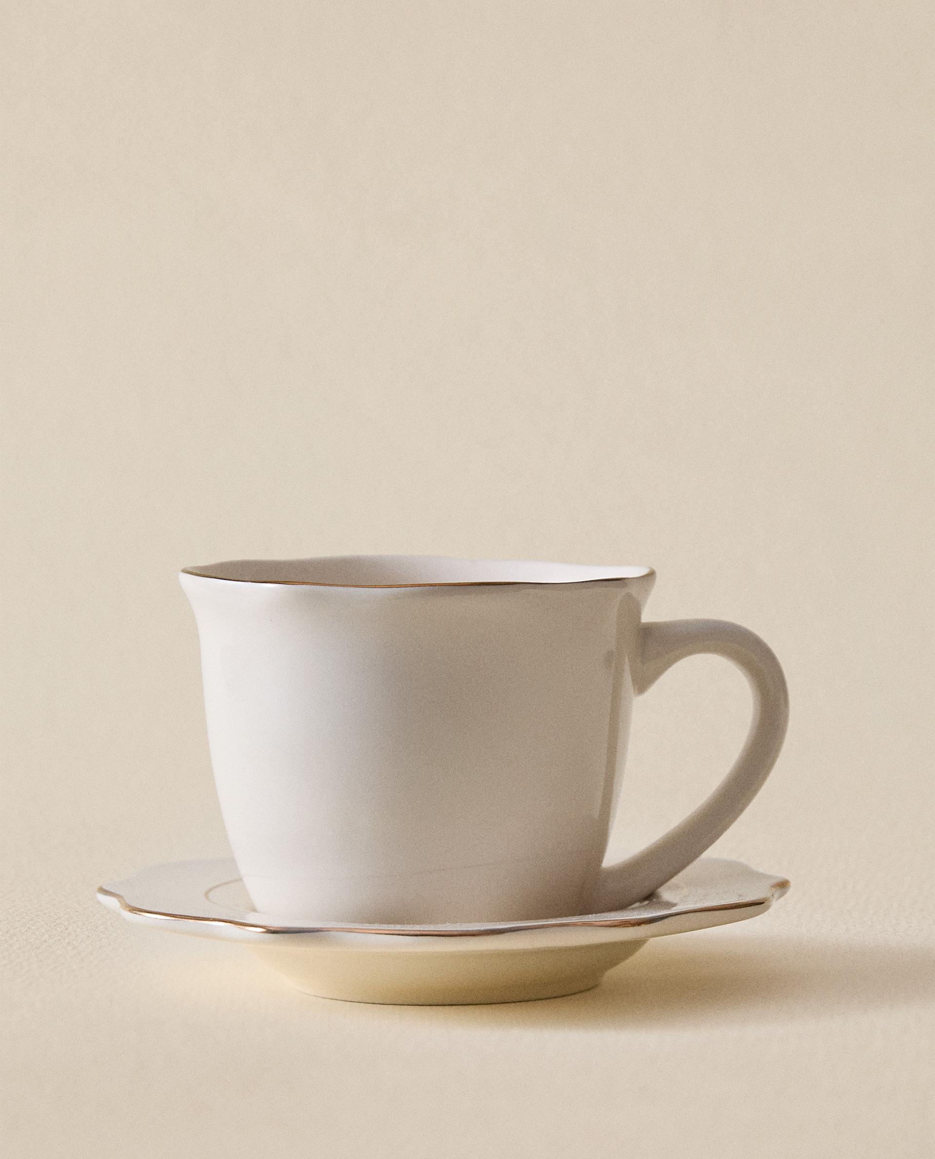 PORCELAIN TEACUP AND SAUCER WITH RIM DETAIL | Zara Home Ireland