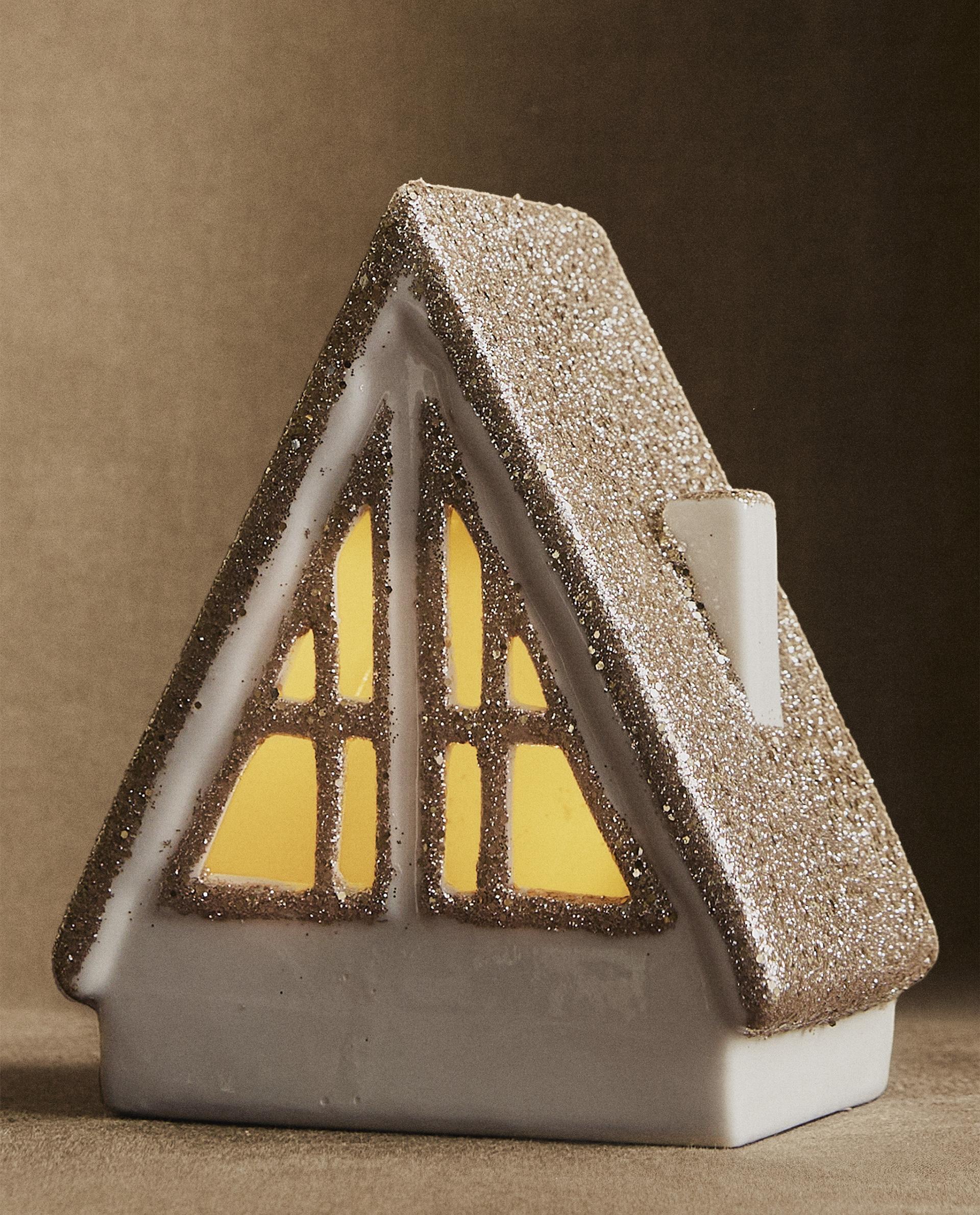 CERAMIC CHRISTMAS HOUSE DECORATION WITH GLITTERY ROOF | Zara Home UAE ...