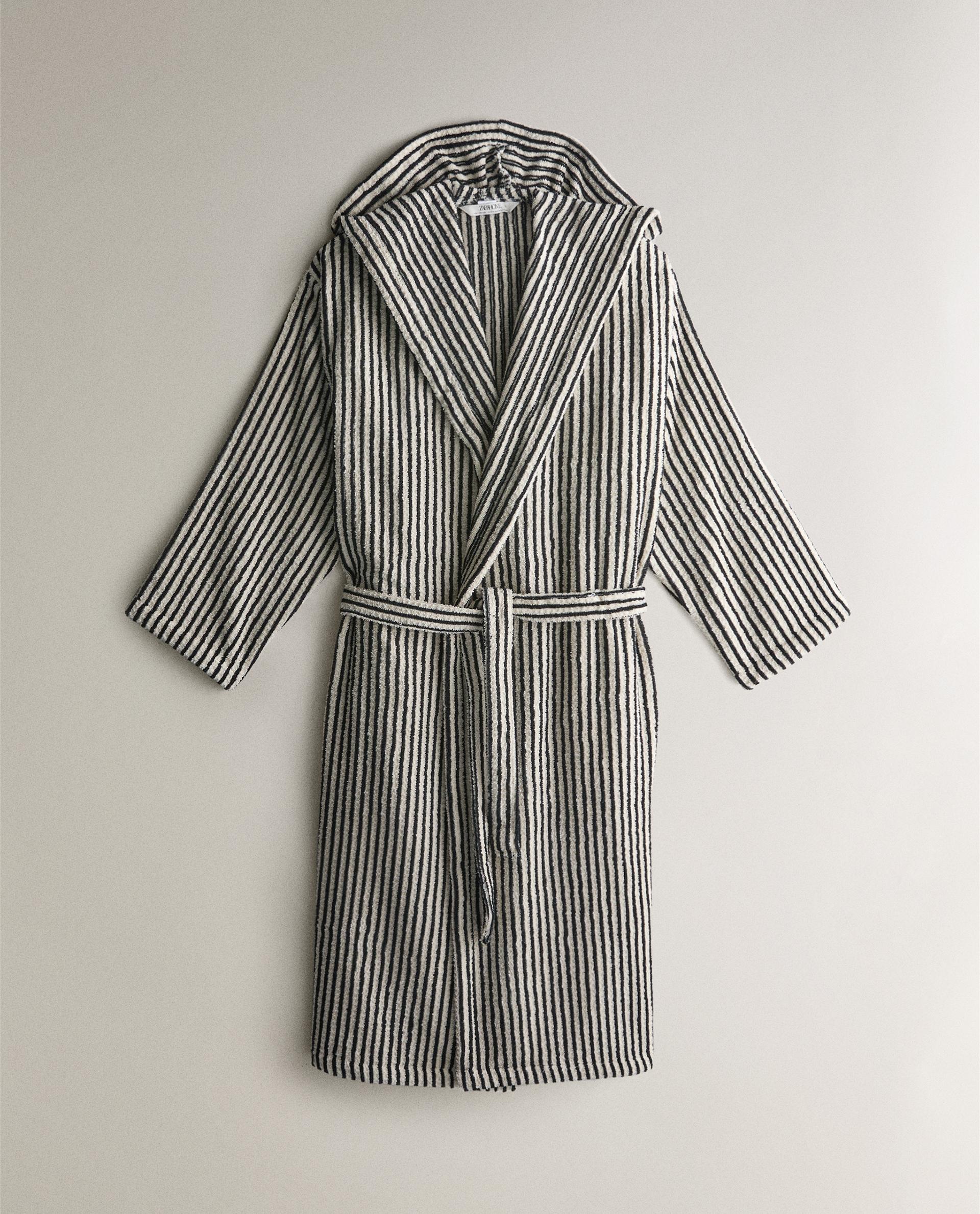 STRIPED HOODED BATHROBE - BATHROBES AND SLIPPERS - BATHROOM | Zara Home ...