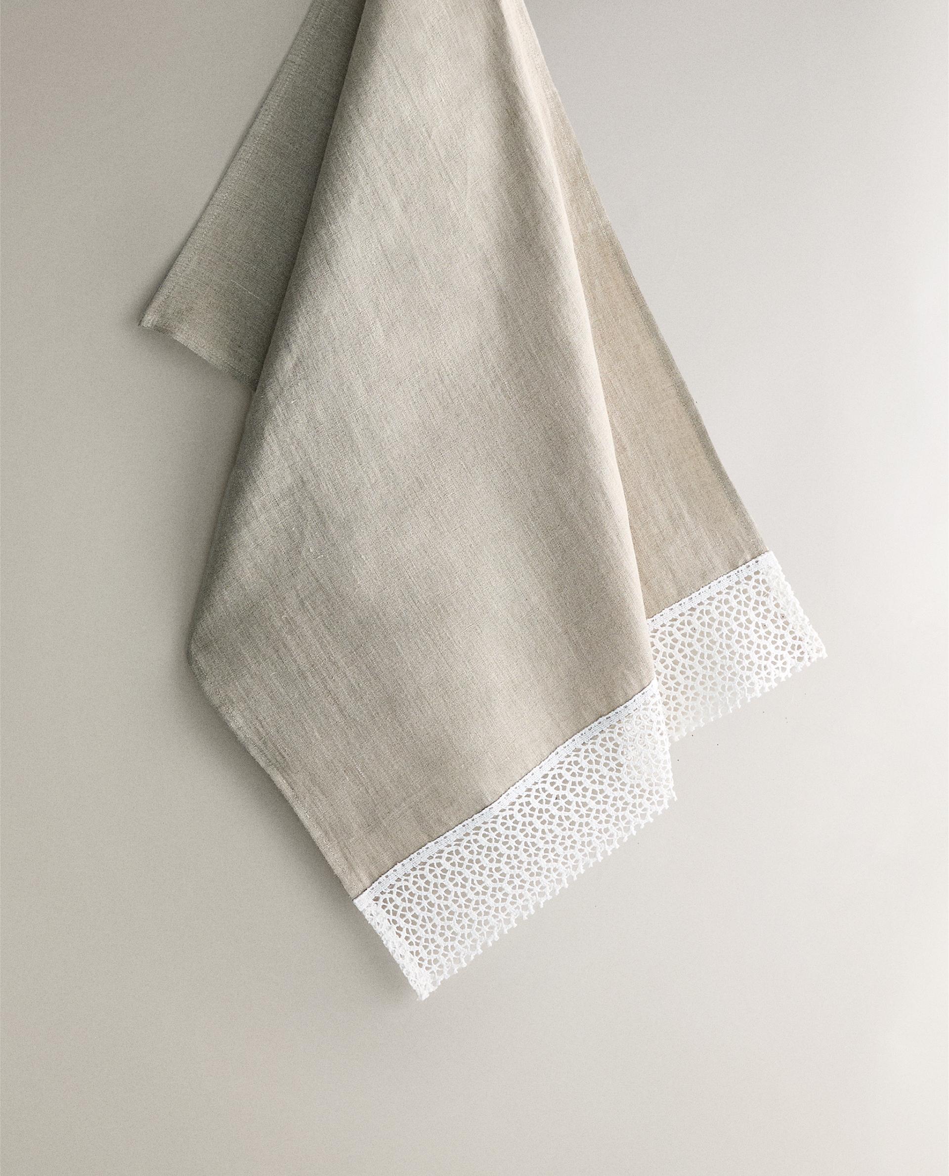 CHRISTMAS LINEN KITCHEN TOWEL WITH LACE TRIM - KITCHEN - SALE ...