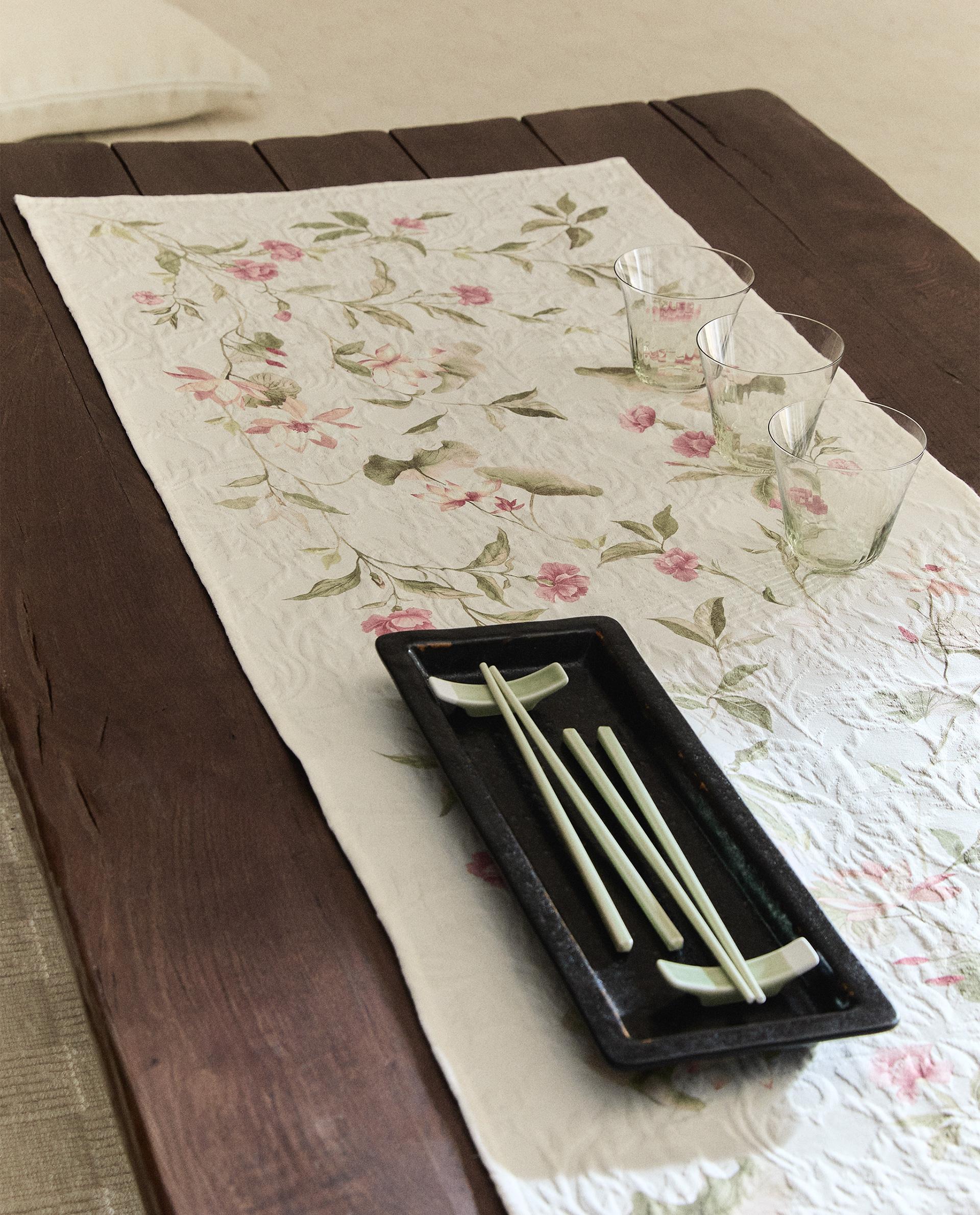 FLORAL TABLE RUNNER AND SET OF CHOPSTICKS WITH CERAMIC STAND | Zara ...