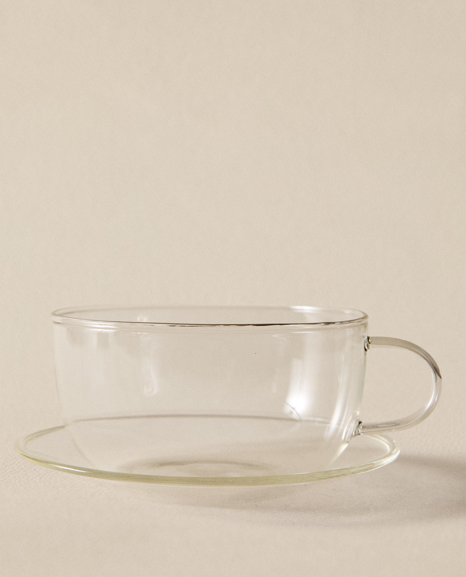 CANGKIR TEH DAN PIRING KACA BOROSILIKAT MULUT GELAS PERAK | Zara Home ...