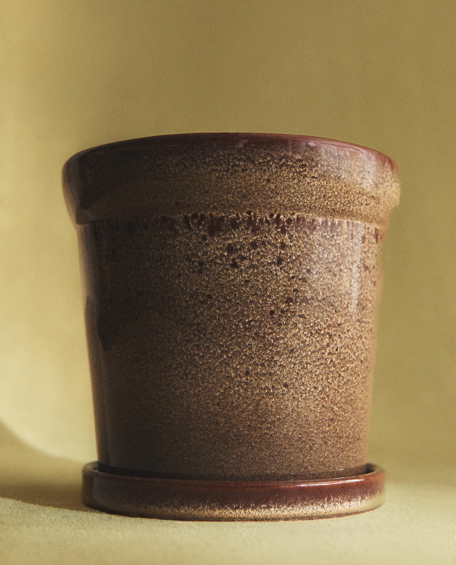 STONEWARE GARDEN POT WITH PLATE | Zara Home United States of America